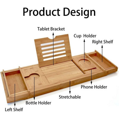 MantraRaj Extendable Bamboo Bath Caddy Tray Board Tablet Wine Phone ...