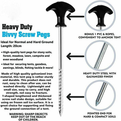 MantraRaj Heavy Duty 10 Pack Spiral Thread Tent Pegs Screw Hooks Ground ...