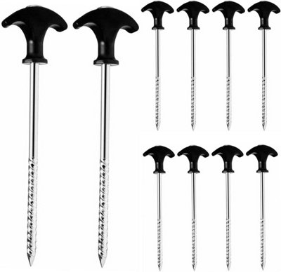 MantraRaj Heavy Duty 10 Pack Spiral Thread Tent Pegs Screw Hooks Ground ...