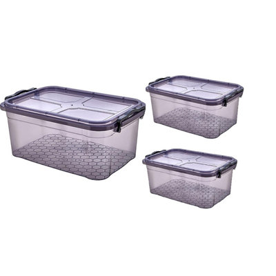 MantraRaj Pack of 3 Clear Plastic Storage Boxes Container With Lids ...