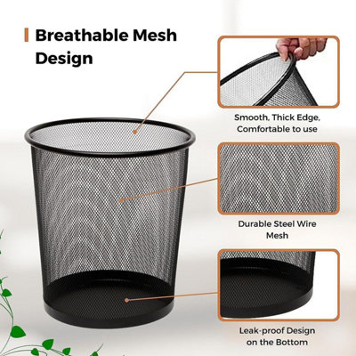 MantraRaj Round Mesh Bins Trash Can Bin Black Nonslip Waste Paper Bin ...
