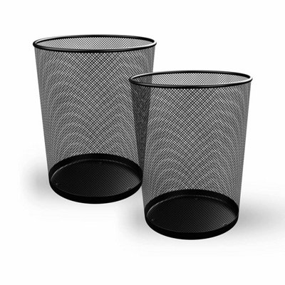 MantraRaj Round Mesh Bins Trash Can Bin Black Nonslip Waste Paper Bin ...