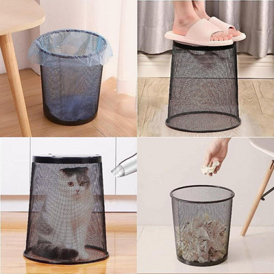 MantraRaj Round Mesh Bins Trash Can Bin Black Nonslip Waste Paper Bin ...