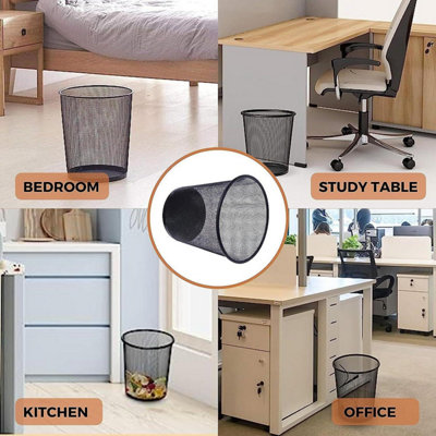 MantraRaj Round Mesh Bins Trash Can Bin Black Nonslip Waste Paper Bin ...