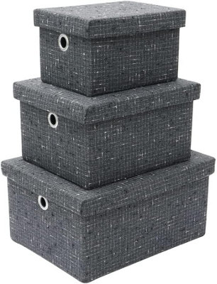 MantraRaj Shadow Rectangular Fabric Storage Boxes With Lids Set of 3 ...