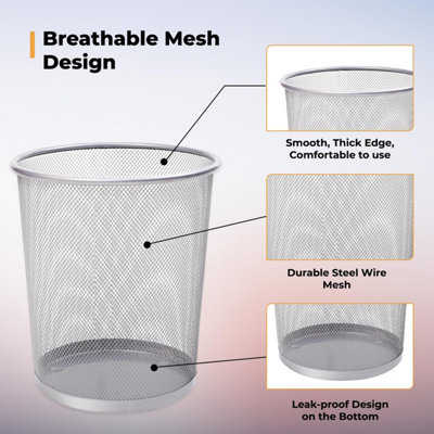 MantraRaj Silver Round Metal Mesh Waste Paper Bin Lightweight Circular ...