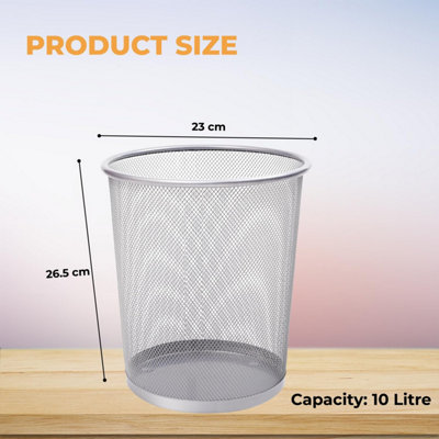 MantraRaj Silver Round Metal Mesh Waste Paper Bin Lightweight Circular ...