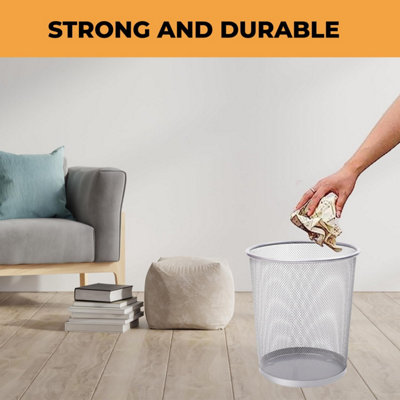 MantraRaj Silver Round Metal Mesh Waste Paper Bin Lightweight Circular ...