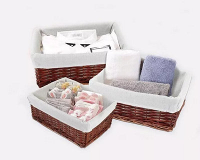 MantraRaj Wicker Storage Basket 3PC Bundle Storage Natural Basket ...