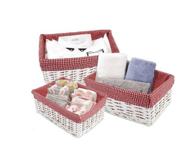 MantraRaj Wicker Storage Basket 3PC Bundle Storage Natural Basket ...