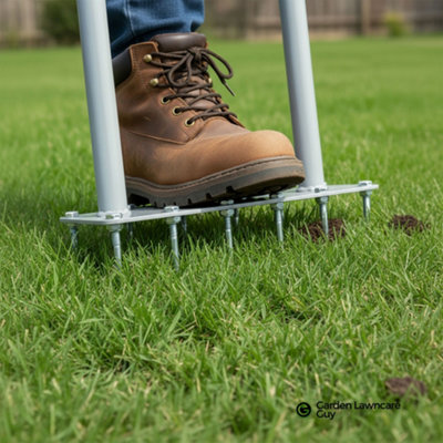 Manual Lawn Aerator Tool, 15 Solid Tine Steel Spikes, T-Handle Design ...