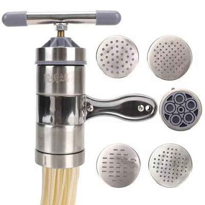 Manual Pasta and Noodle Maker with 5 Stainless Steel Molds and Fruit Juicer