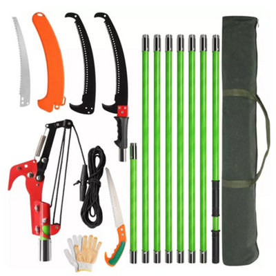 Manual Pole Saw Extendable Tree Pruner 7.3-27ft Fiberglass Pole Hook