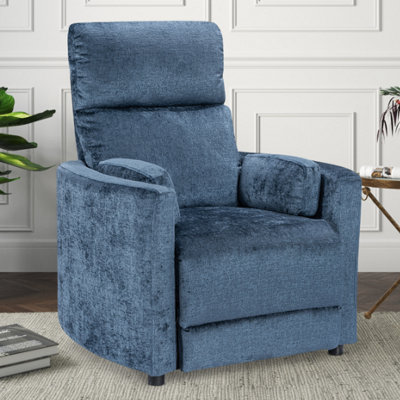 Manual Recliner Chair in Blue Chenille Fabric