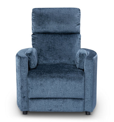 Manual Recliner Chair in Blue Chenille Fabric