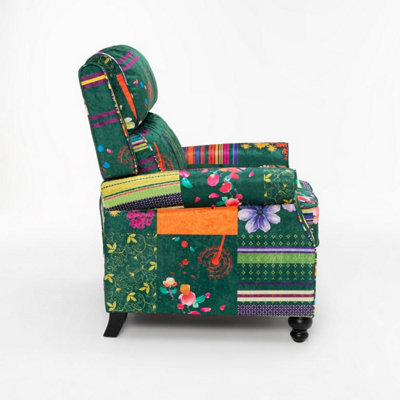 Manual Recliner Chair in Fabric Green Patchwork