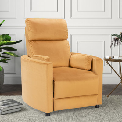 Manual Recliner Chair in Gold Velvet Fabric