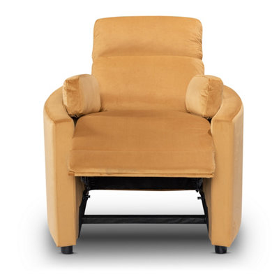 Manual Recliner Chair in Gold Velvet Fabric