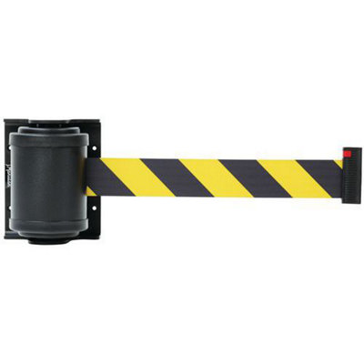 Manutan Wall Mounted Belt Barrier w/4m Black and Yellow Belt