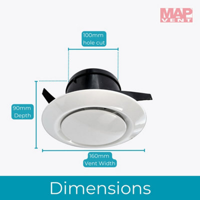 MAP 4" (100MM) ADJUSTABLE ROUND CEILING AIR VENT DIFFUSER, FOR INLINE ...