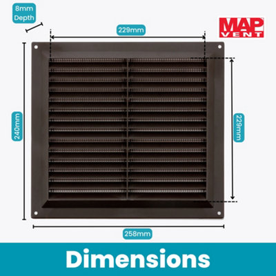 Map Louvre Air Vent Cover with Fixed Flyscreen for Openings 9" x 9 ...