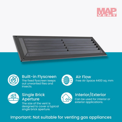 Map Louvre Vent Cover 9" x 3" (229mm x 76mm), Fixed Plastic Grille with ...