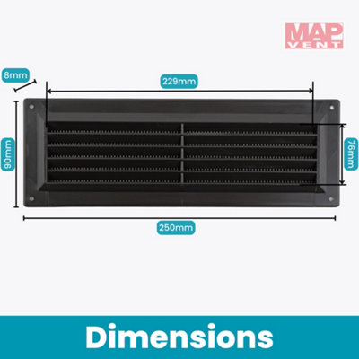 Map Louvre Vent Cover 9" x 3" (229mm x 76mm), Fixed Plastic Grille with ...