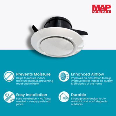 Map Round Vent Ceiling Diffuser Vent 100mm (4 inch), Adjustable Fan ...