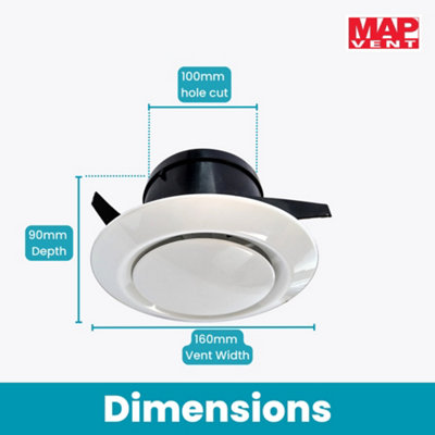 Map Round Vent Ceiling Diffuser Vent 100mm (4 inch), Adjustable Fan ...