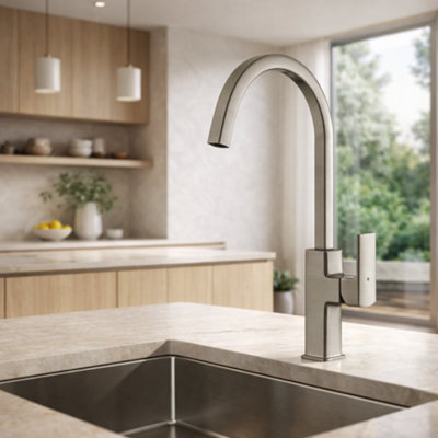 Marata Square Spout Kitchen Mixer Tap - Brushed Nickel - Single Handle ...
