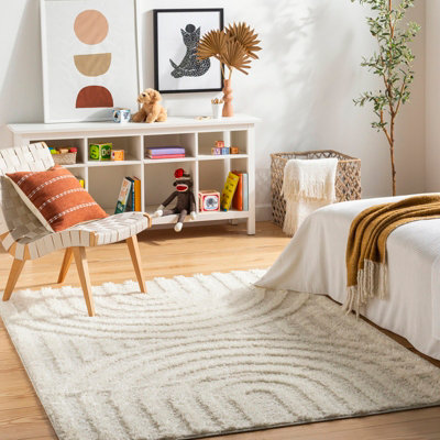 MARAVA Boho Shaggy Area Rug Beige/White 200 x 275 cm