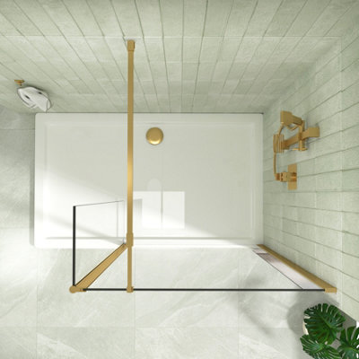 Marbella 1000mm Brushed Brass Walk in Wet Room Shower Enclosure Screen ...