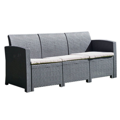 Marbella 3-Seater Rattan Effect Garden Sofa in Graphite with Cream ...
