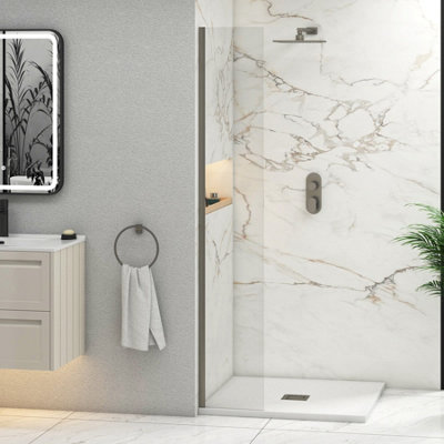 Marbella 300mm Gun Metal Grey Walk in Wet Room Shower Screen Panel 8mm ...