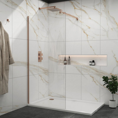 Marbella 600mm Brushed Bronze Walk in Wet Room Shower Screen Panel 8mm ...