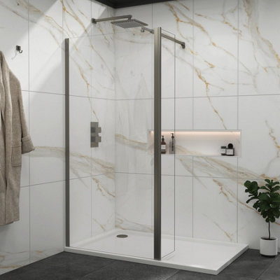 Marbella 600mm Gun Metal Grey Walk in Wet Room Shower Screen with 300mm ...