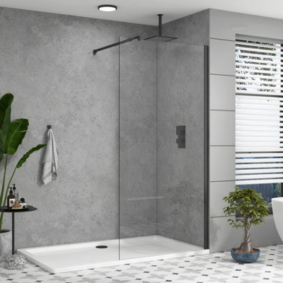 Marbella 600mm Matt Black Walk in Wet Room Shower Enclosure Screen ...