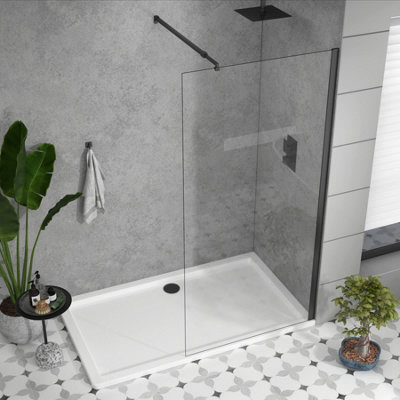 Marbella 600mm Matt Black Walk in Wet Room Shower Enclosure Screen ...