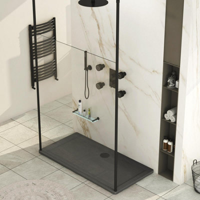 Marbella 760mm Matt Black Walk Through Wet Room Shower Enclosure Screen ...