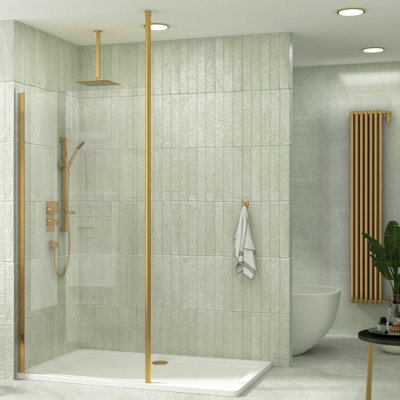 Marbella 800mm Brushed Brass Walk in Wet Room Shower Enclosure Screen ...