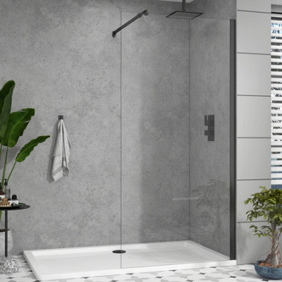 Marbella 800mm Matt Black Walk in Wet Room Shower Enclosure Screen ...