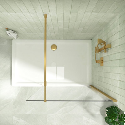 Marbella 900mm Brushed Brass Walk in Wet Room Shower Enclosure Screen ...