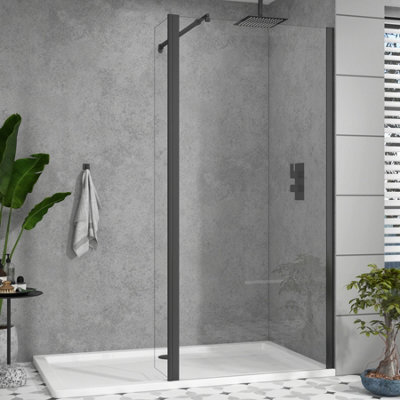 Marbella 900mm Matt Black Walk in Wet Room Shower Enclosure Screen with ...