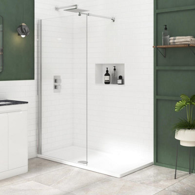 Marbella 900mm Walk in Wet Room Shower Enclosure Screen Panel 8mm Easy Clean Nano Glass with Top ...