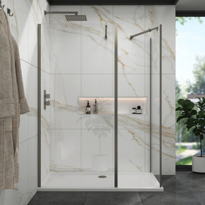 Marbella Gun Metal Grey Walk in Wet Room Shower Enclosure with Outer ...