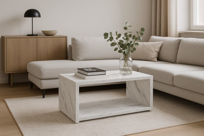 Marble Coffee Table White Small Marble Effect Modern Rectangular ...