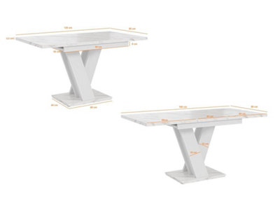 Marble Dining Table White Extendable Marble Effect Top 120 160cm 6 8 ...