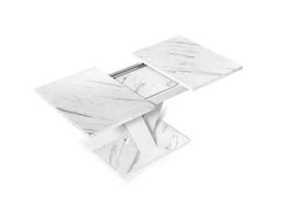 Marble Dining Table White Extendable Marble Effect Top 120 160cm 6 8 ...
