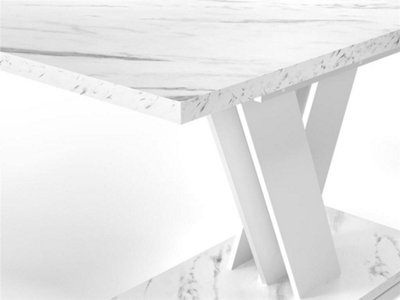 Marble Dining Table White Extendable Marble Effect Top 120 160cm 6 8 ...