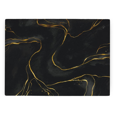 Marble Large Glass Worktop Protector - Black & Gold Marble Textured ...